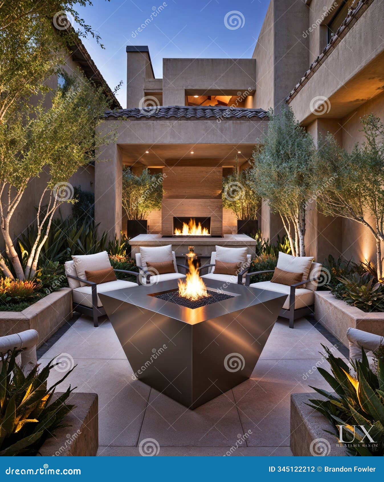 Custom Fire Pit Feature and Outdoor Living Area Stock Photo - Image of ...