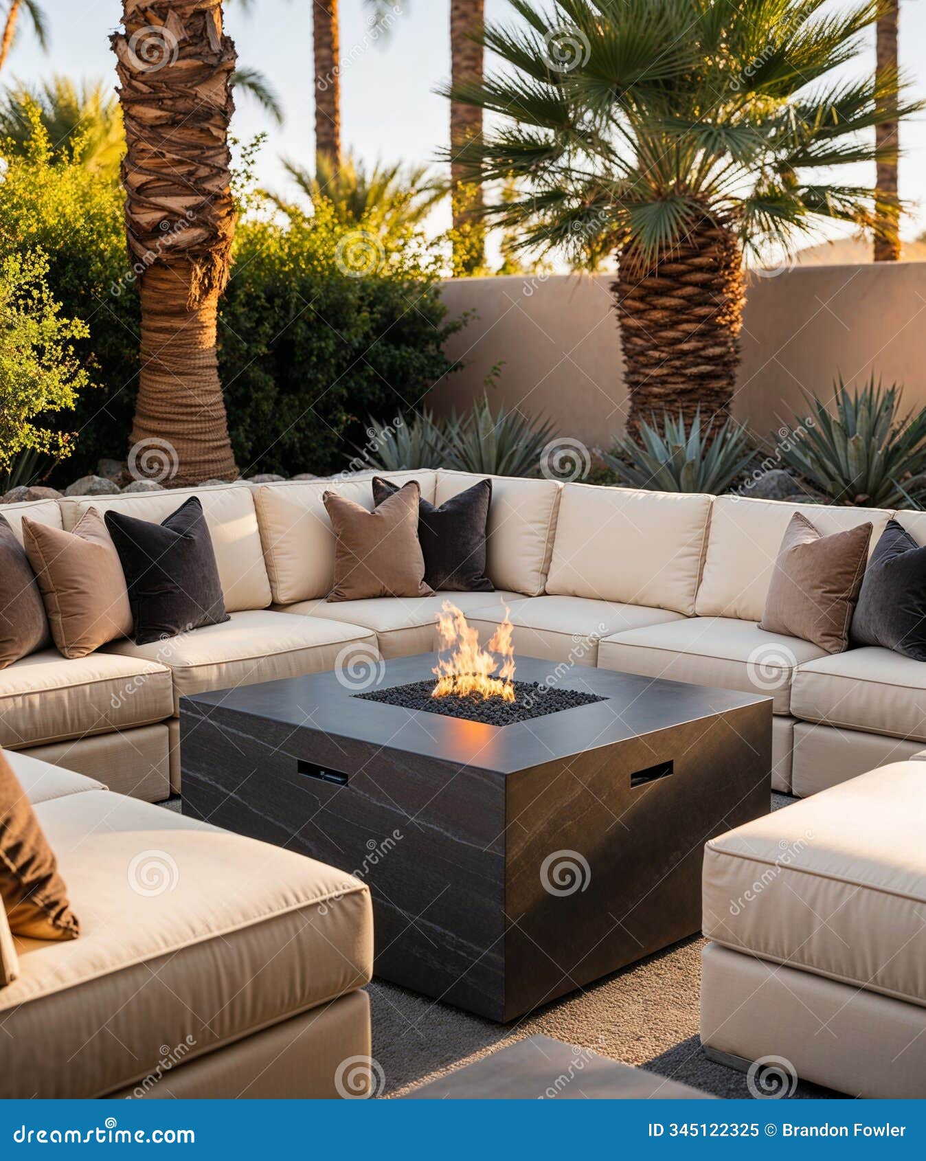 Custom Fire Pit Feature and Outdoor Living Area Stock Image - Image of ...