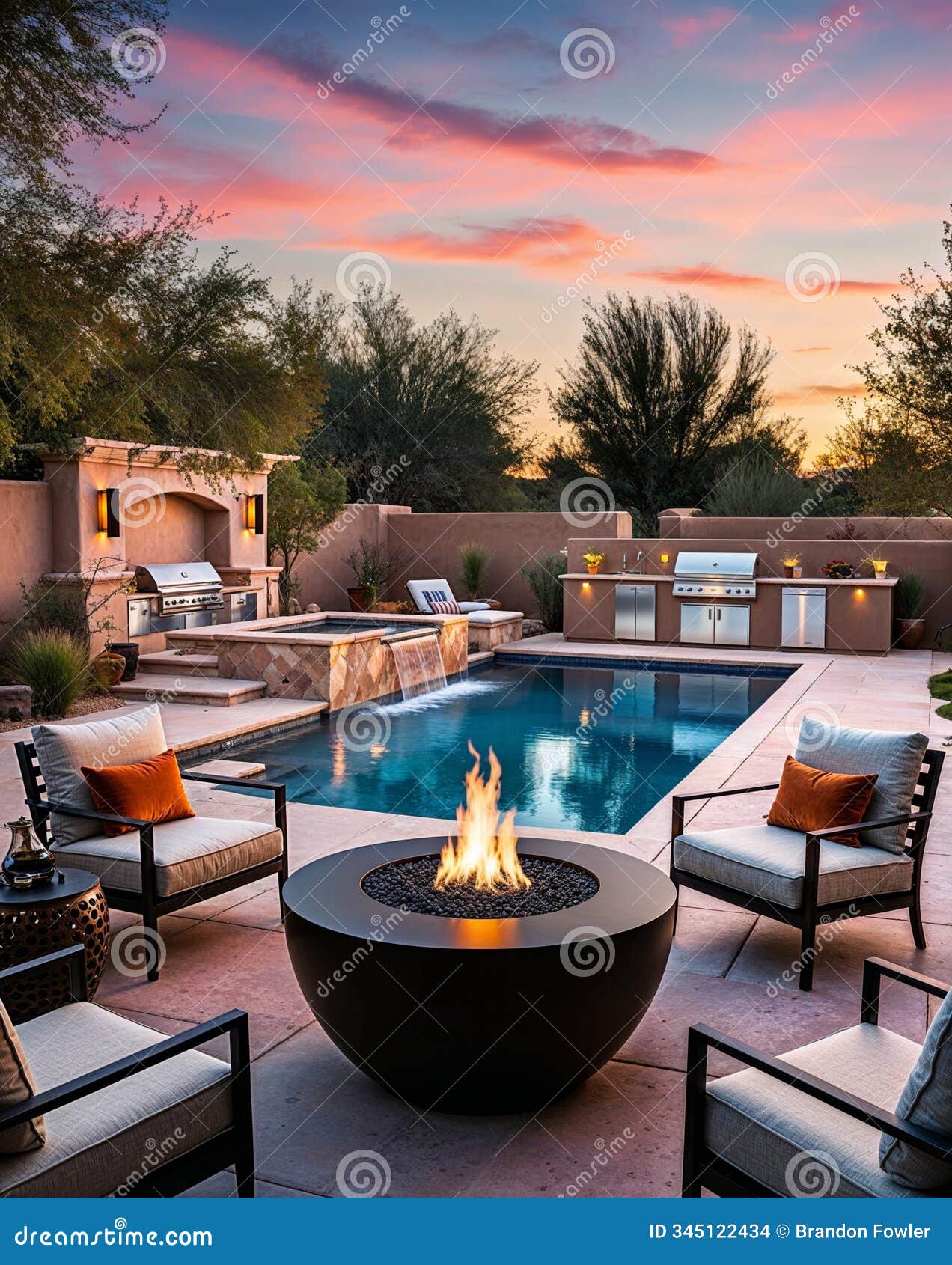 Custom Fire Pit Feature and Outdoor Living Area Stock Photo - Image of ...