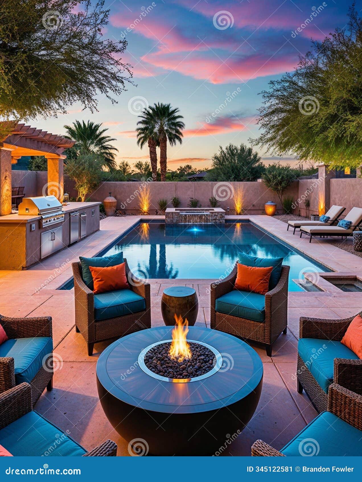 Custom Fire Pit Feature and Outdoor Living Area Stock Image - Image of ...