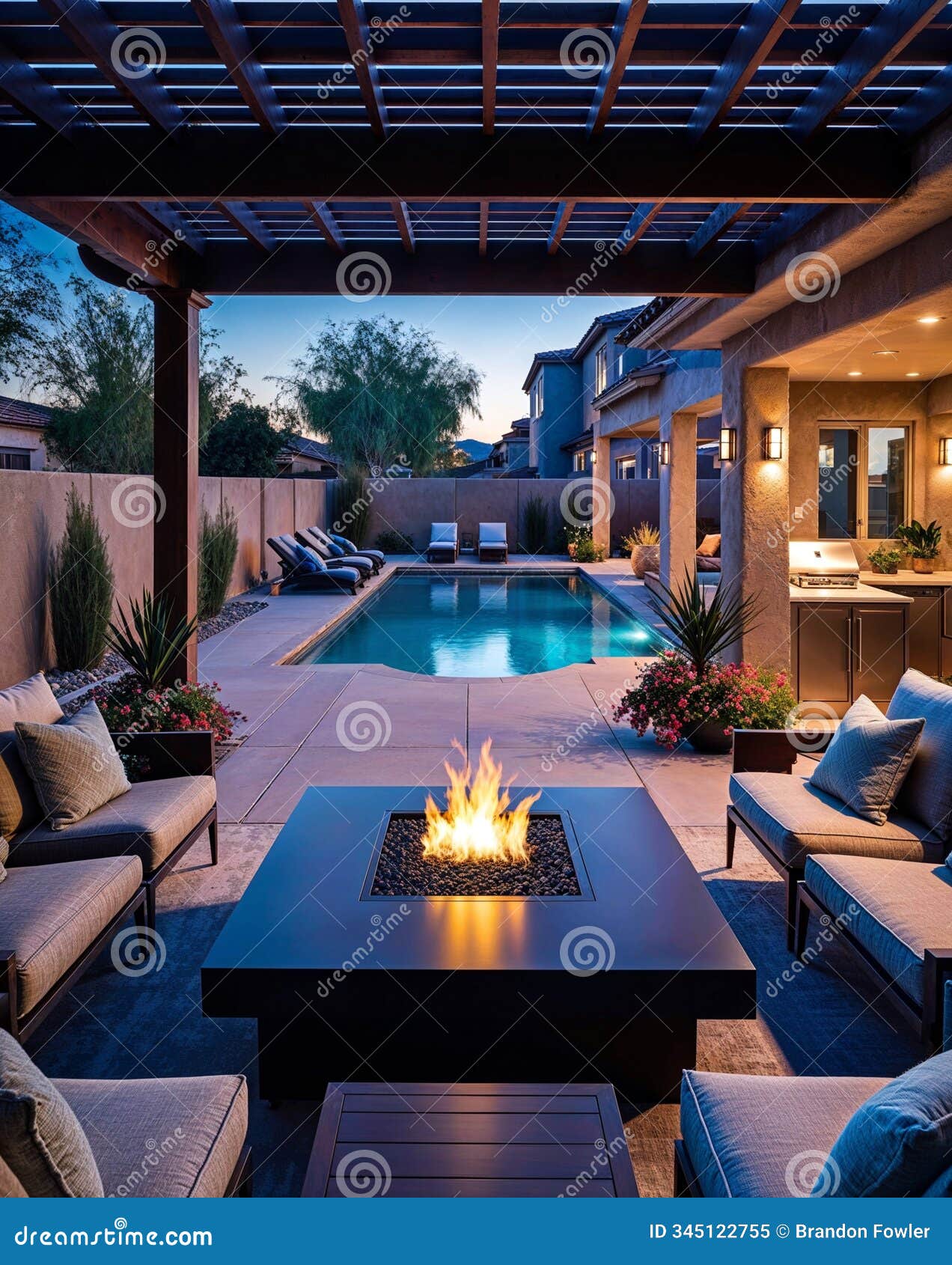 Custom Fire Pit Feature and Outdoor Living Area Stock Image - Image of ...