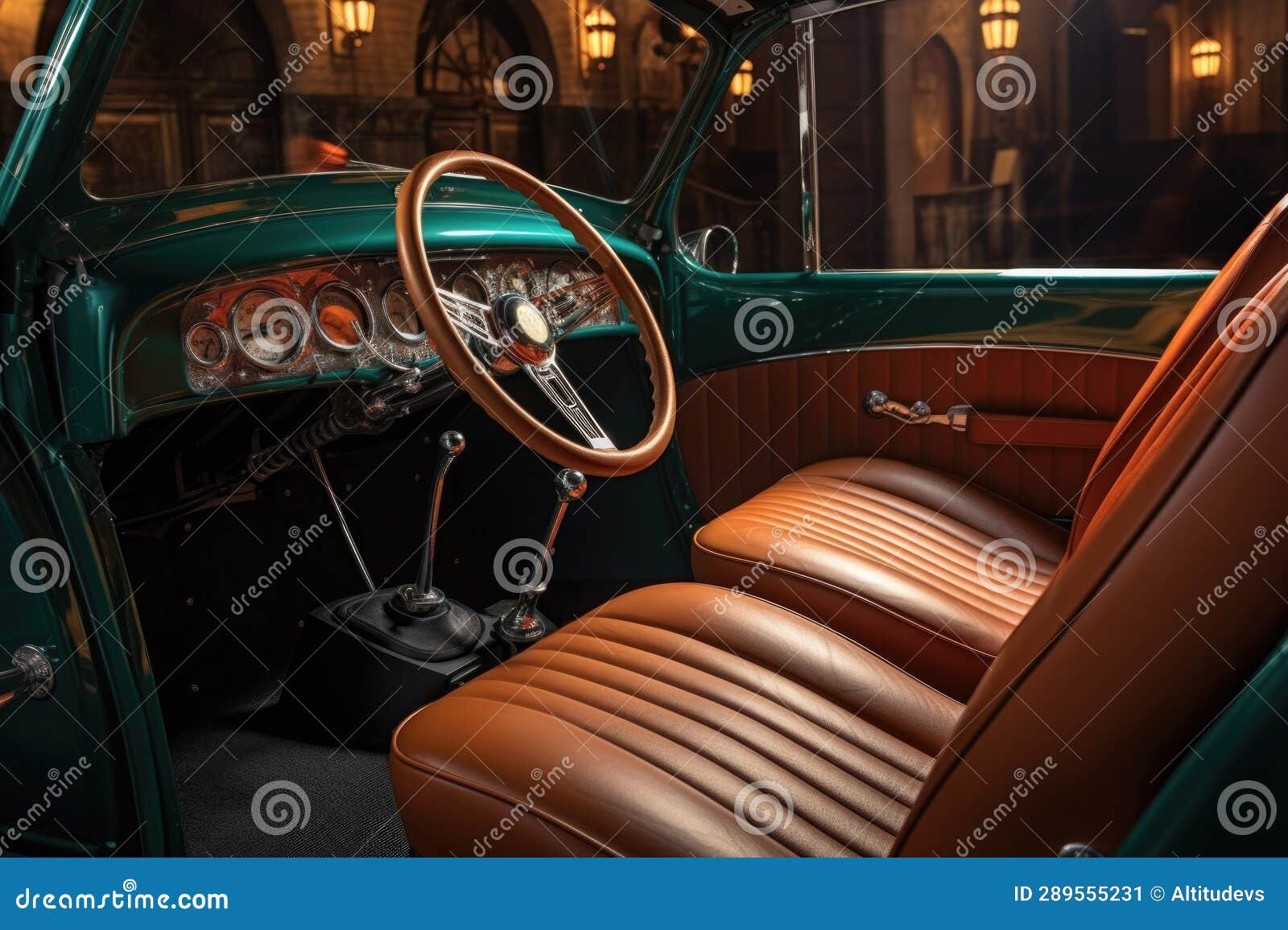 Custom Hot Rod Interior with Leather Seats and Dashboard Stock Image ...