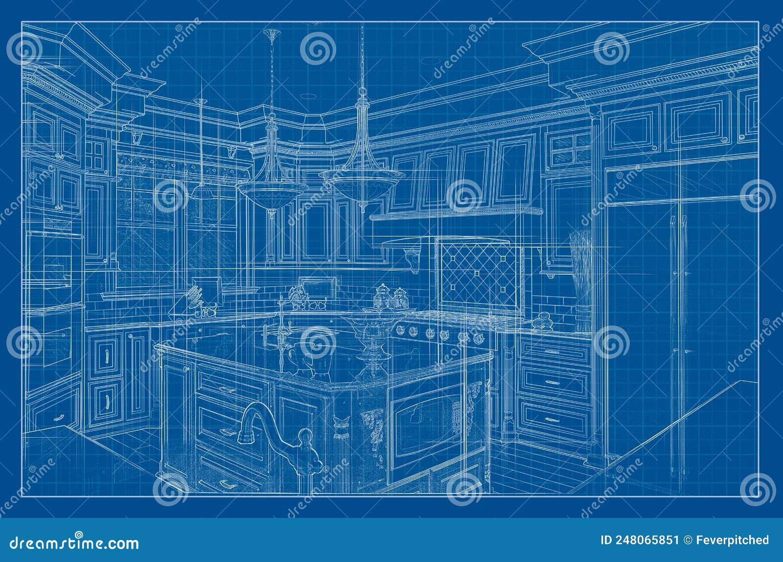 Custom Kitchen Blueprint Design Drawing Stock Illustration ...
