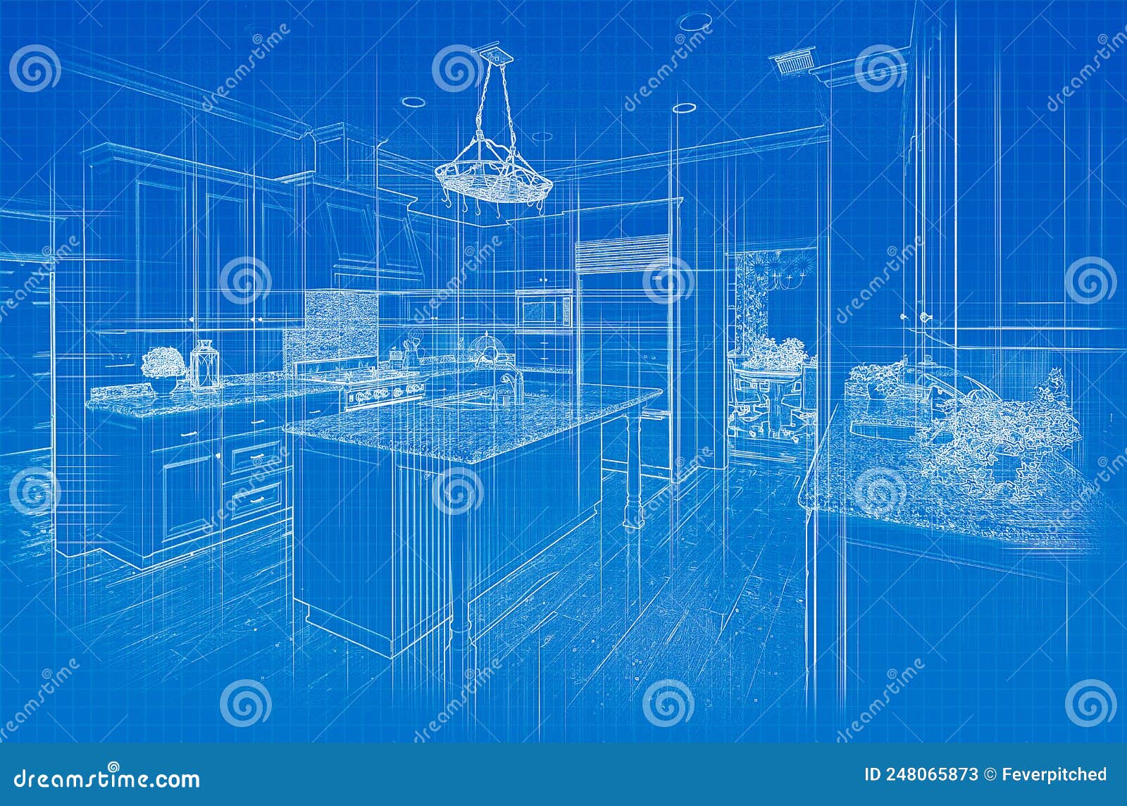 Custom Kitchen Blueprint Design Drawing Stock Illustration ...