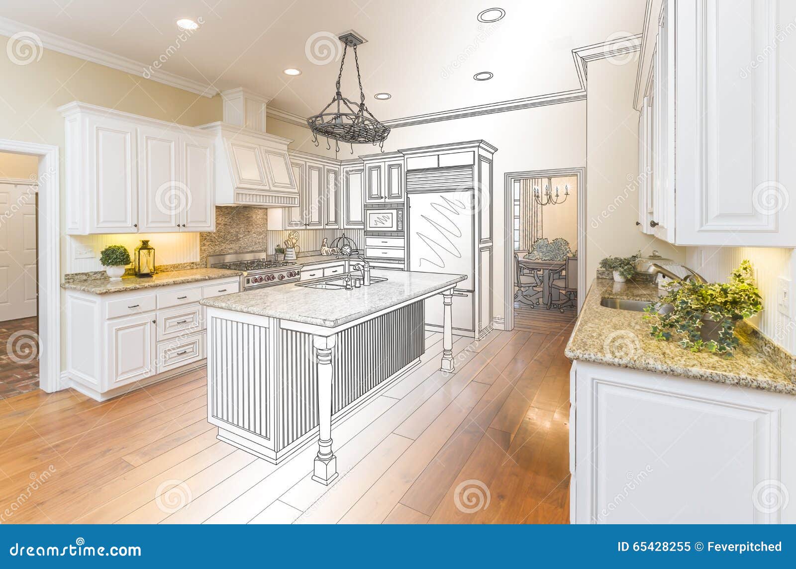 Custom Kitchen Design Drawing and Gradated Photo Combination Stock ...