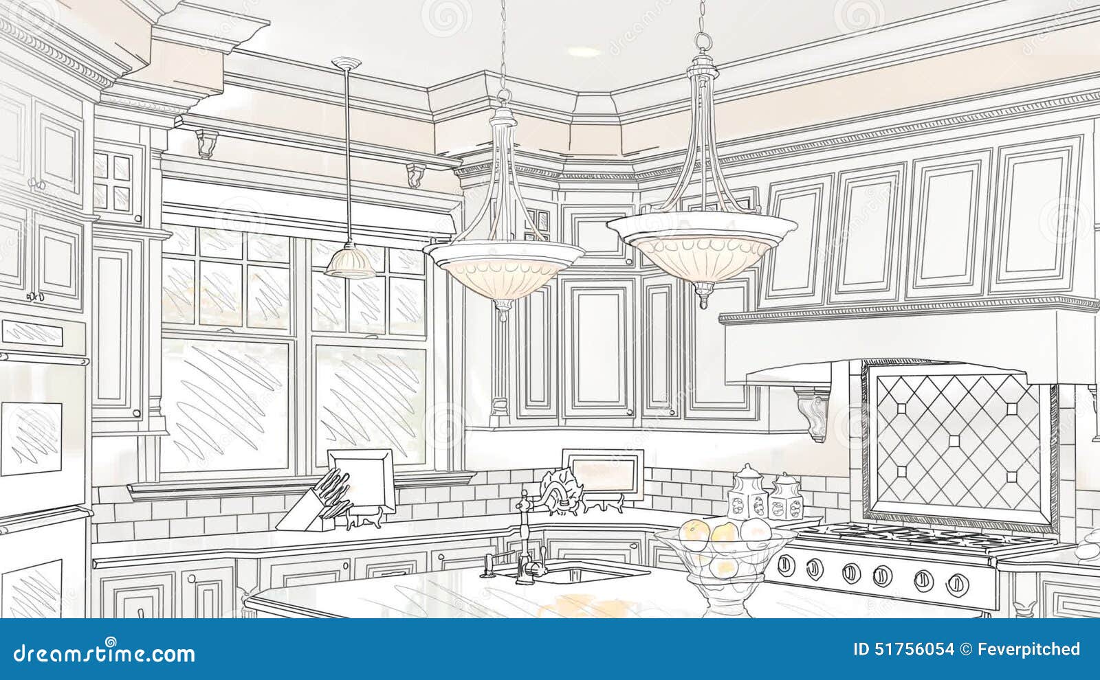 Custom Kitchen Drawing Panning To Reveal Finished Design Stock Footage ...