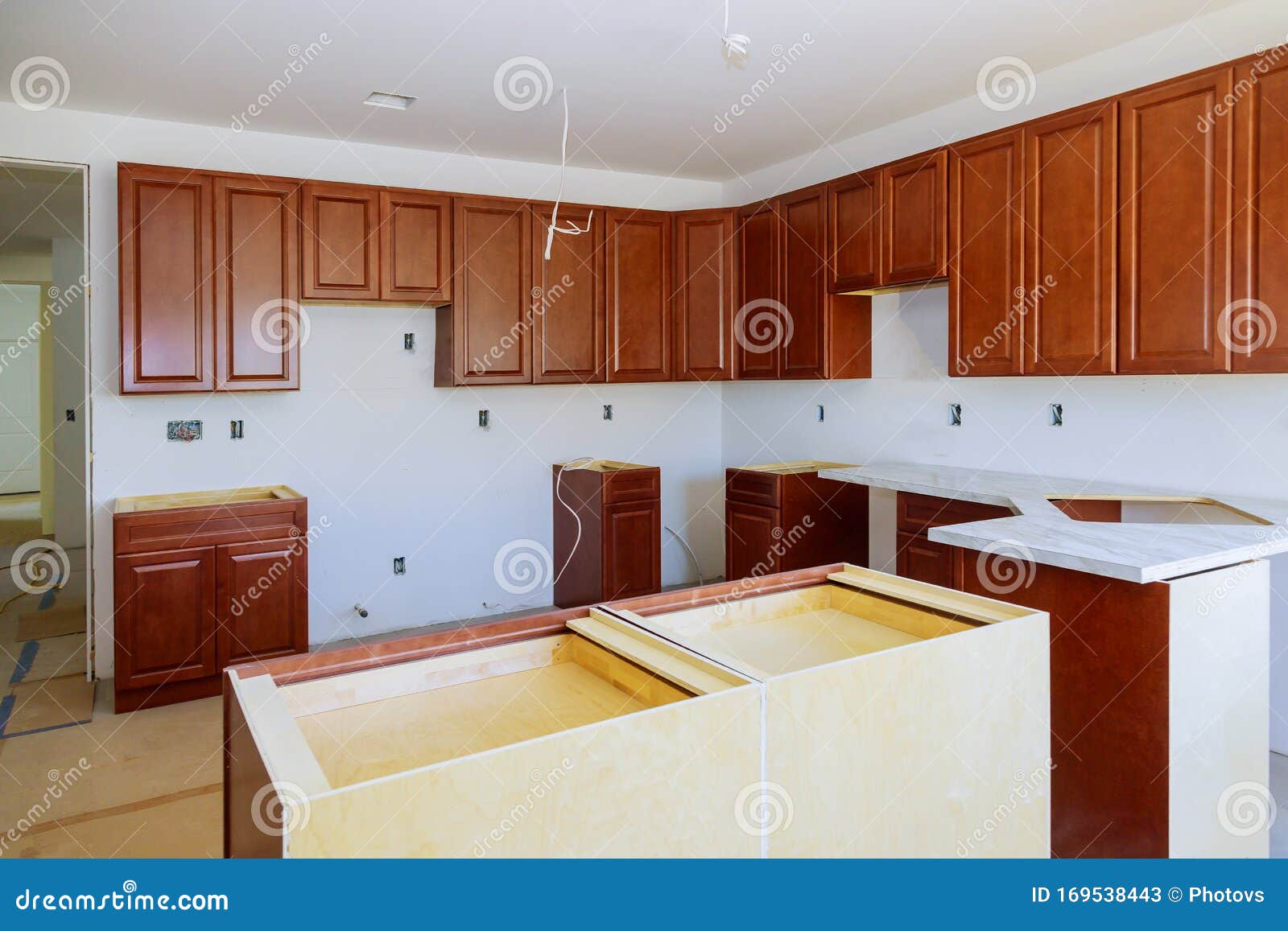 Custom Kitchen in Various of Installation Base Cabinets Stock Image ...