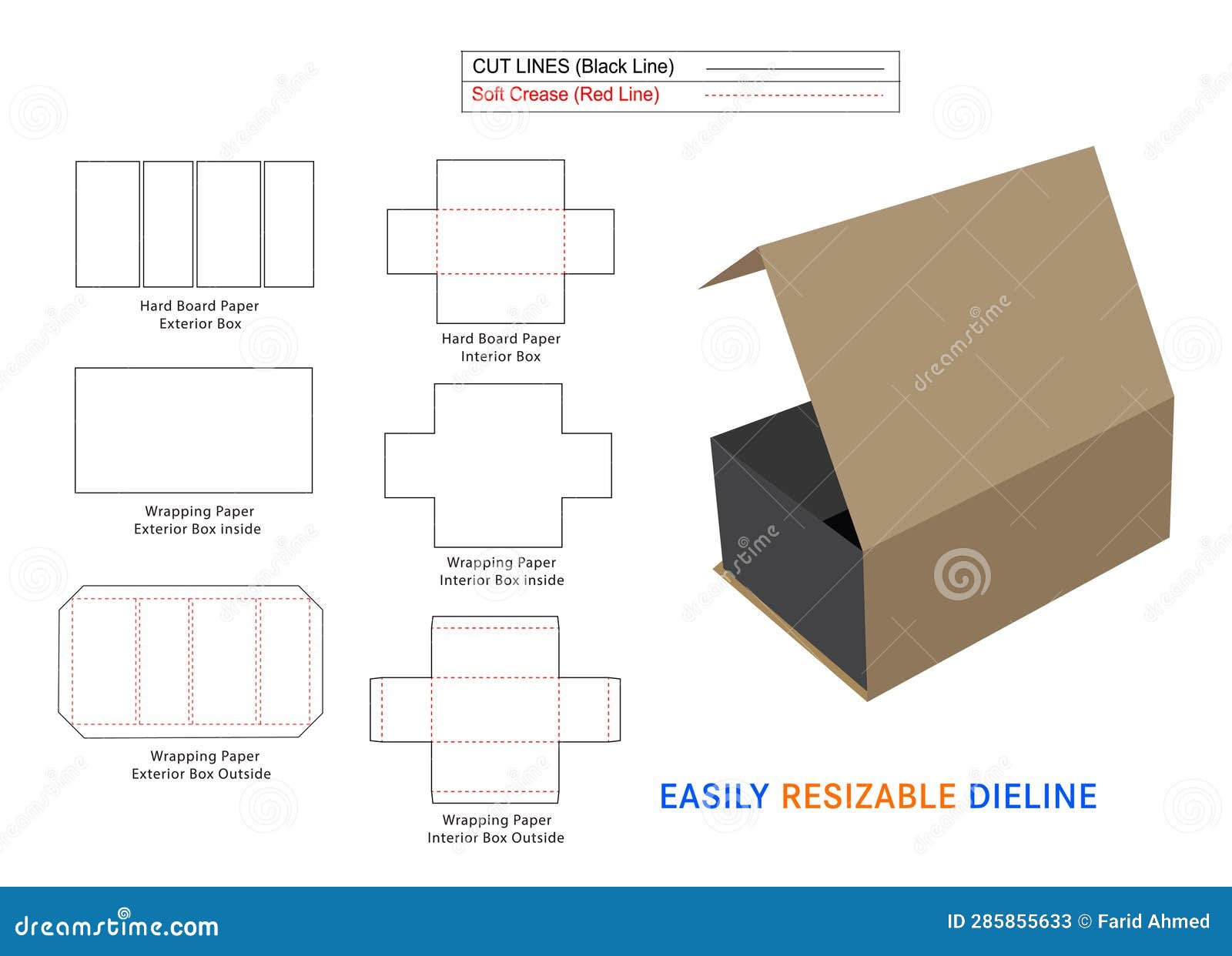 Custom Luxury Rigid Box, Magnetic Rigid Boxes Dieline Template Stock ...