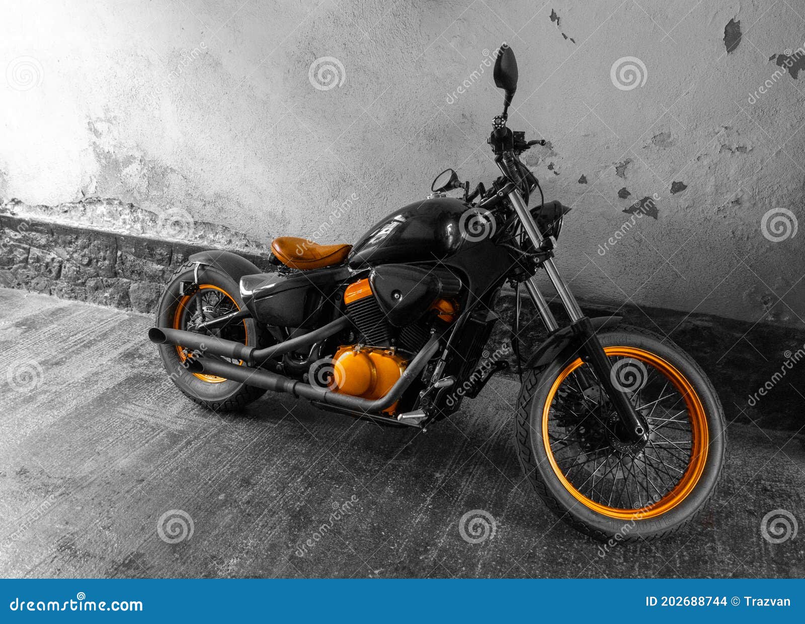 Custom Made Orange Motorcycle Editorial Stock Image - Image of cycling ...