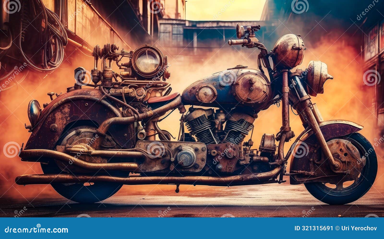 A Custom Motorcycle in an Authentic Creative Workshop. Motorcycle in ...