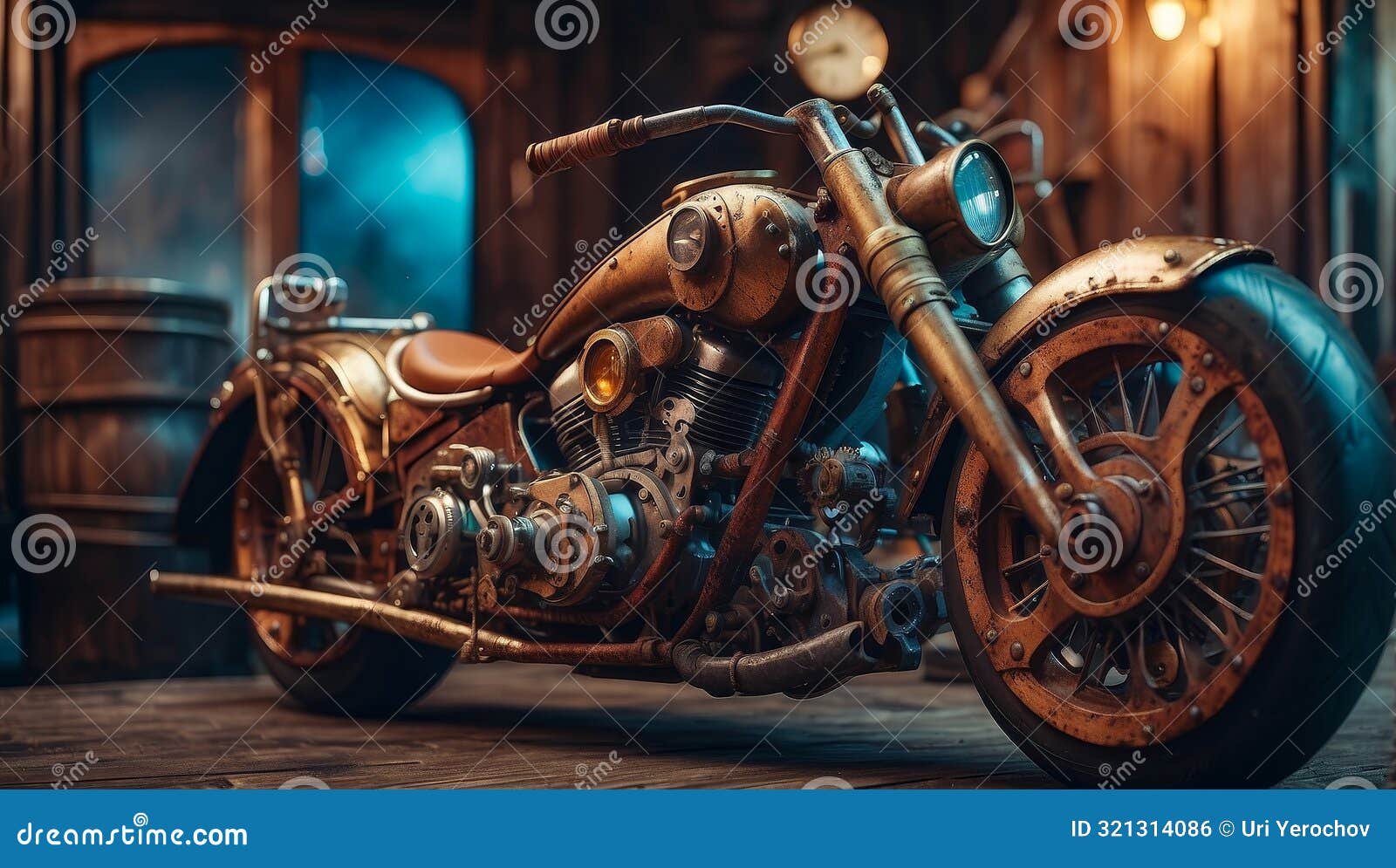 A Custom Motorcycle in an Authentic Creative Workshop. Motorcycle in ...