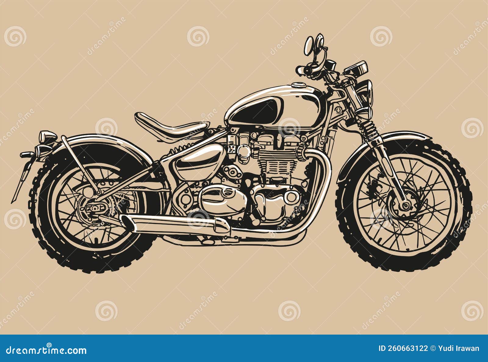 Custom Motorcycle Classic Colour Vector Illustration | CartoonDealer ...