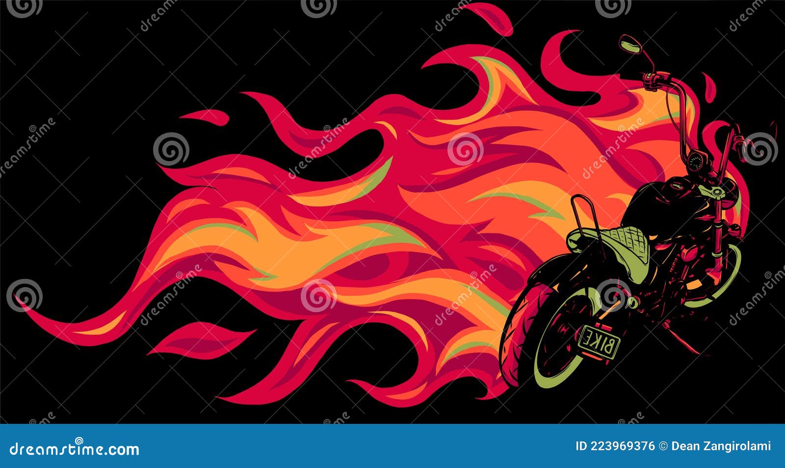 Custom Motorcycle with Flames Vector Illustration Design Stock Vector ...