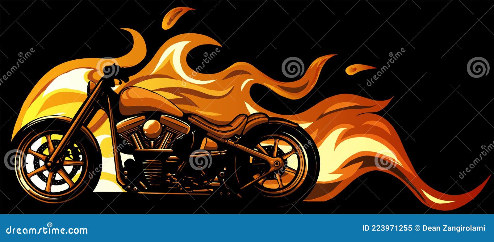 Custom Motorcycle with Flames Vector Illustration Design Stock ...