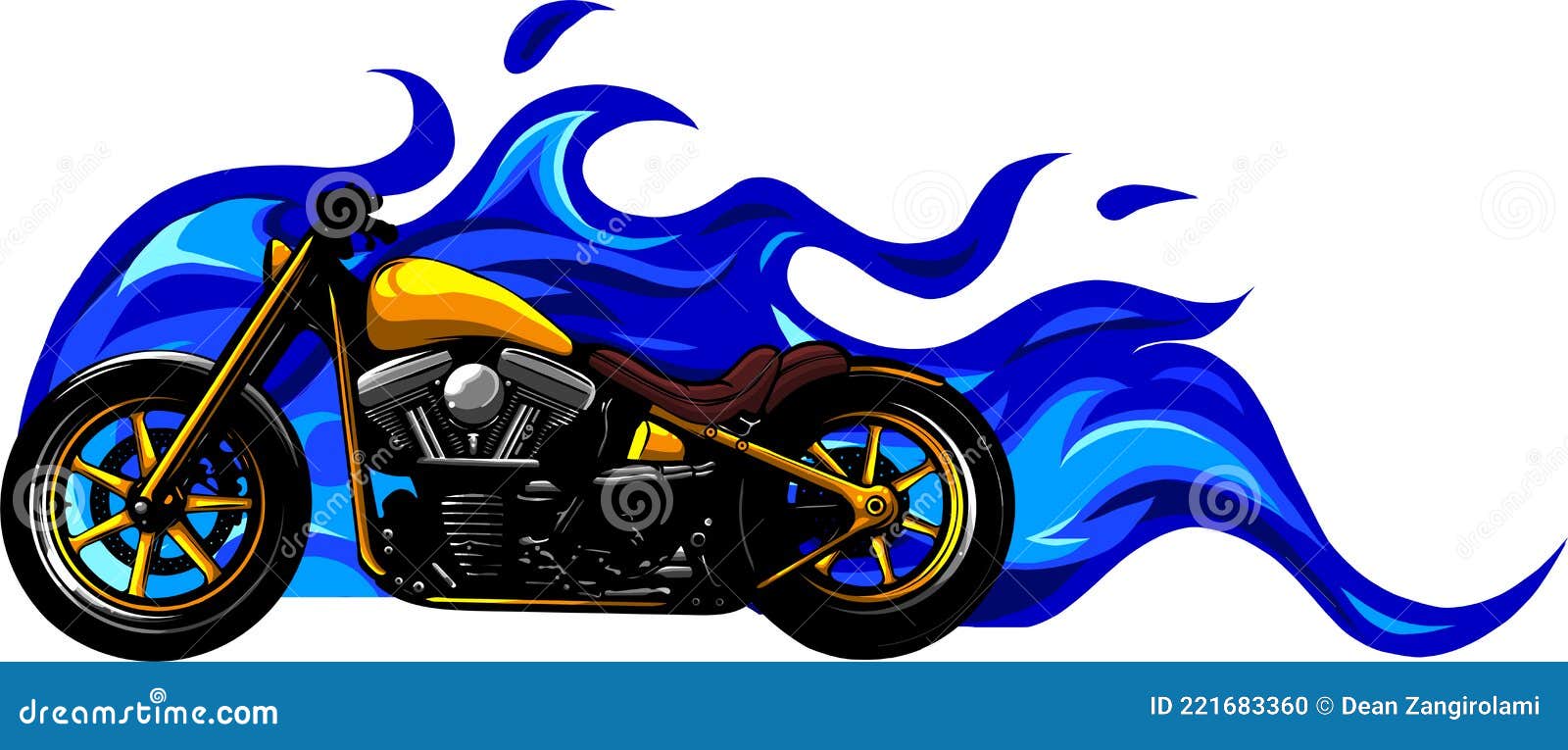 Custom Motorcycle with Flames Vector Illustration Design Stock ...