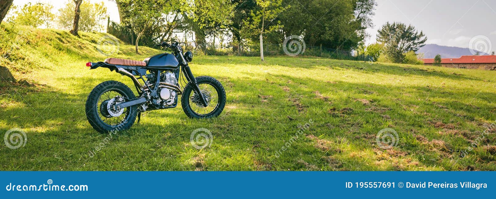 Custom Motorcycle Parked on the Field Stock Image - Image of house ...