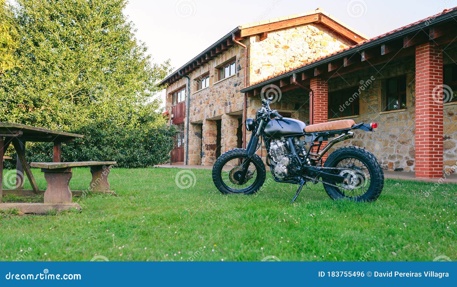 Custom Motorcycle Parked on the Grass Stock Photo - Image of field ...