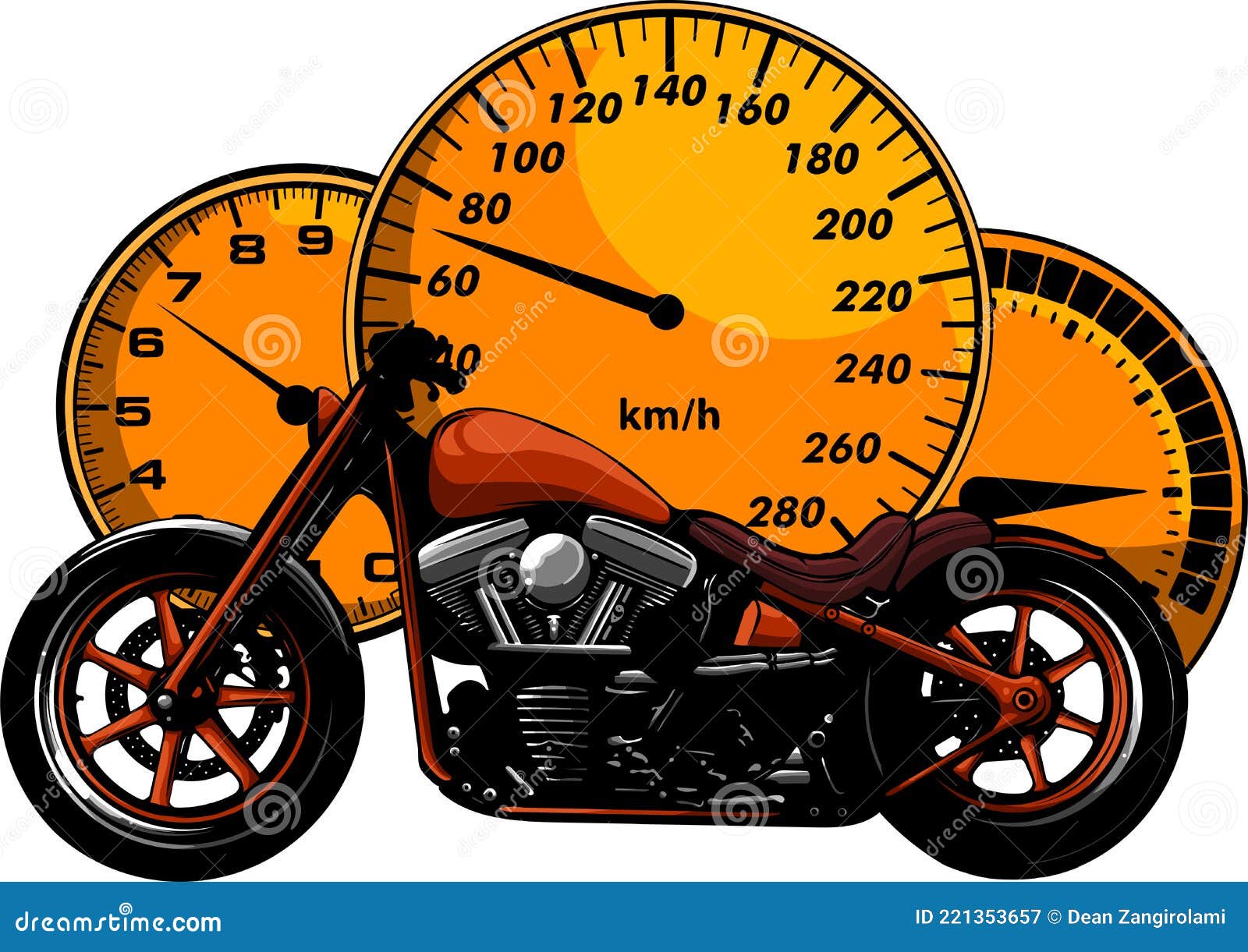 Custom Motorcycle with Speedometer Vector Illustration Design Stock ...