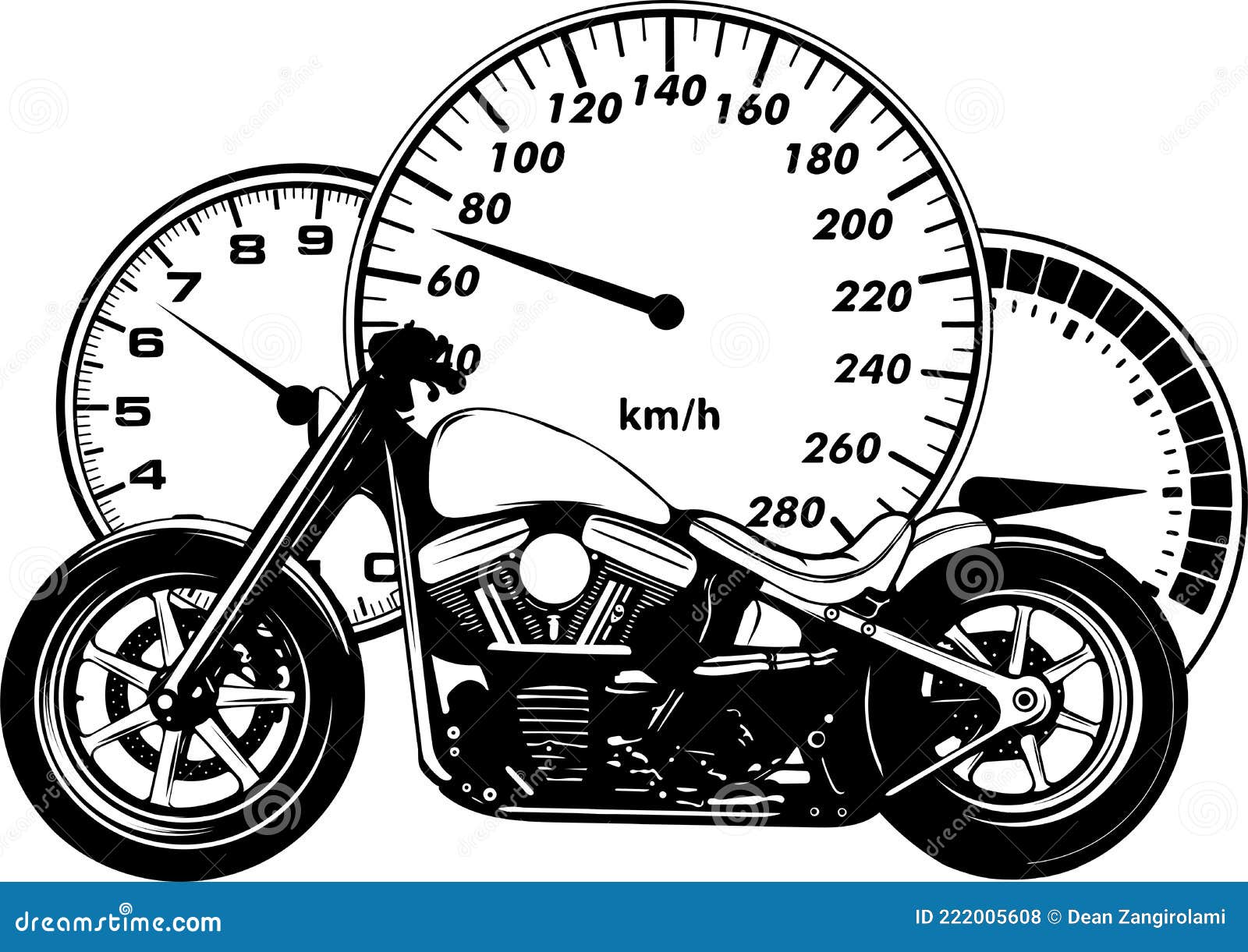 Custom Motorcycle with Speedometer Vector Illustration Design Stock ...