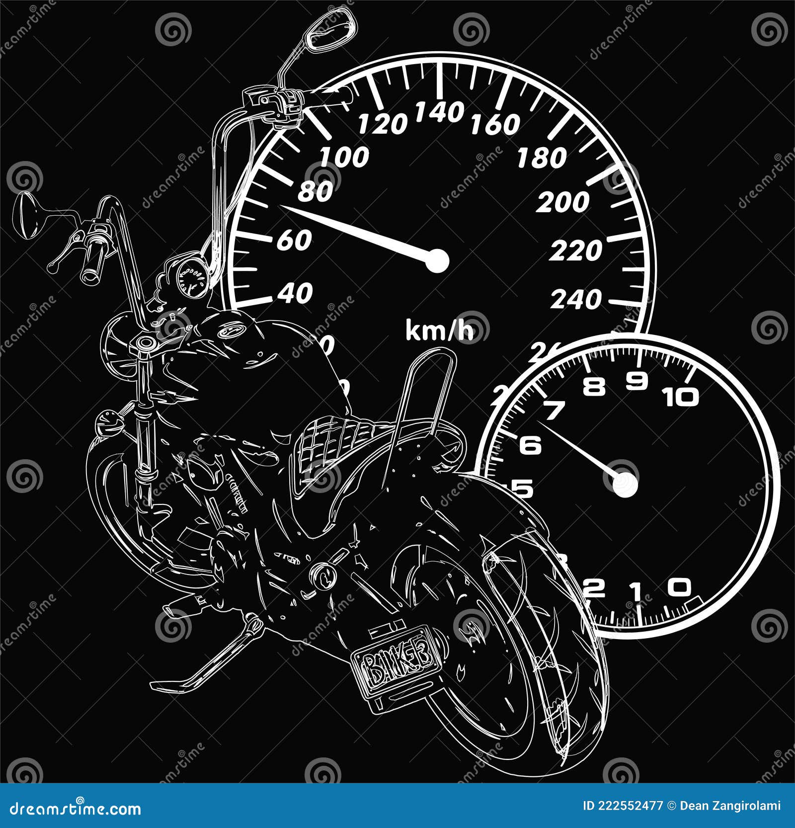 Custom Motorcycle with Speedometer Vector Illustration Design Stock ...