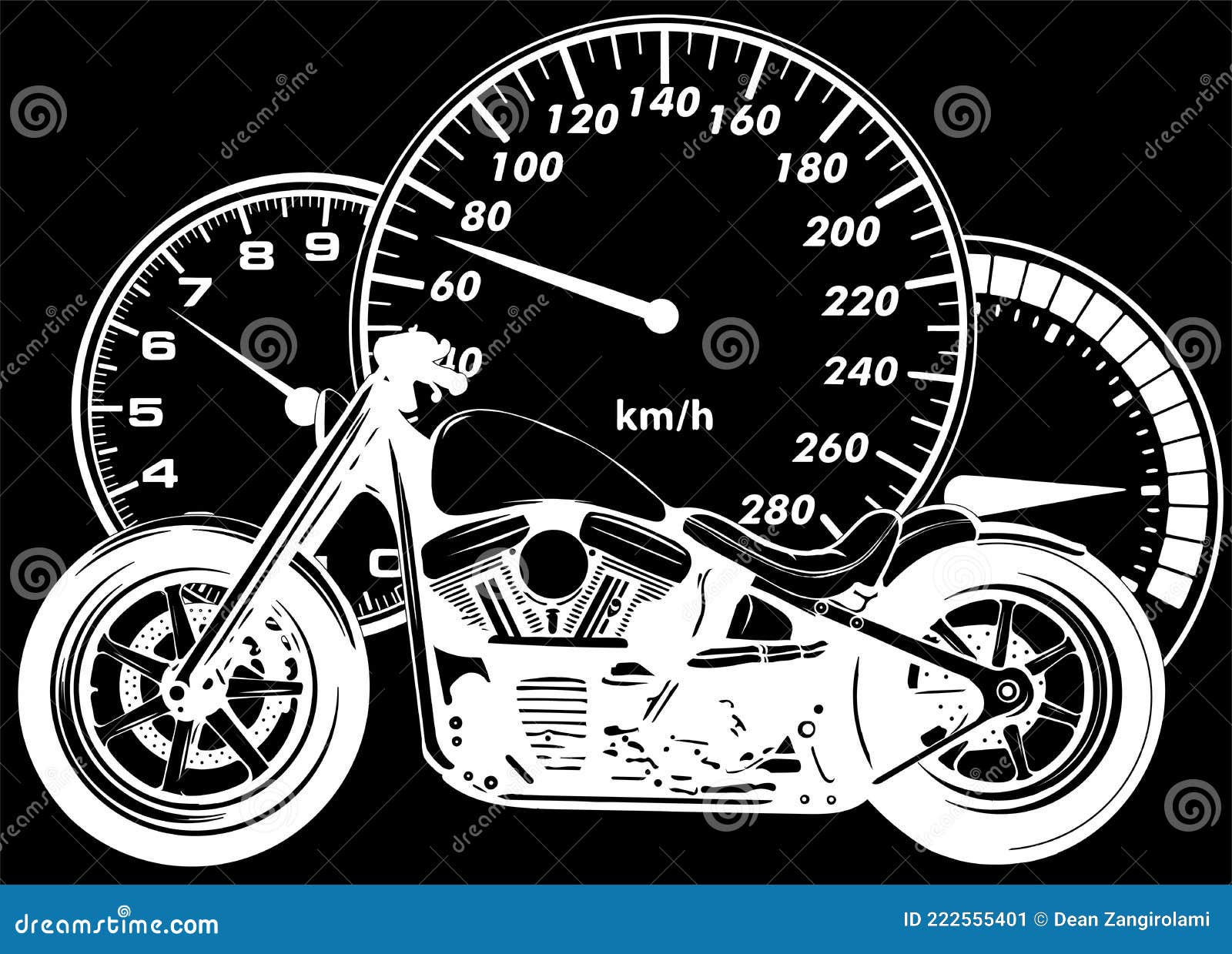 Custom Motorcycle with Speedometer Vector Illustration Design Stock ...
