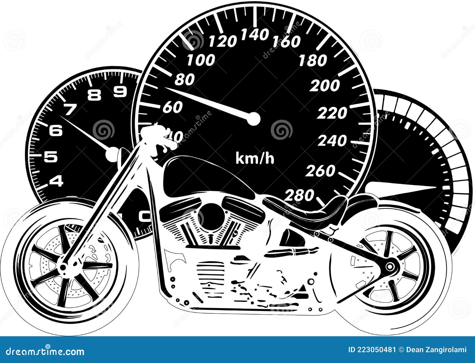 Custom Motorcycle with Speedometer Vector Illustration Design Stock ...