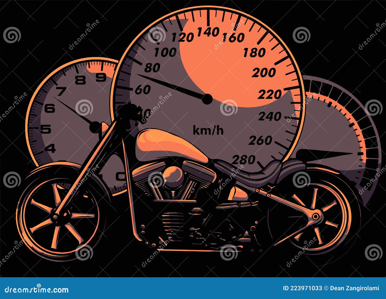 Custom Motorcycle with Speedometer Vector Illustration Design Stock ...