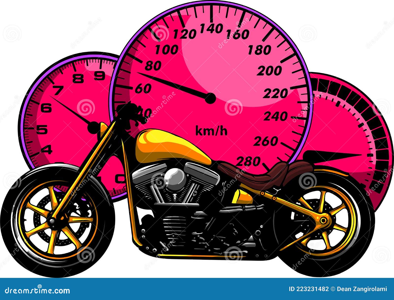 Custom Motorcycle with Speedometer Vector Illustration Design Stock ...