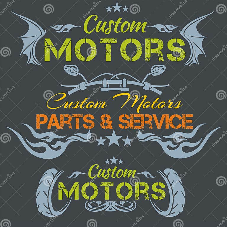 Custom Motors - Vector Emblem Set. Stock Vector - Illustration of ...