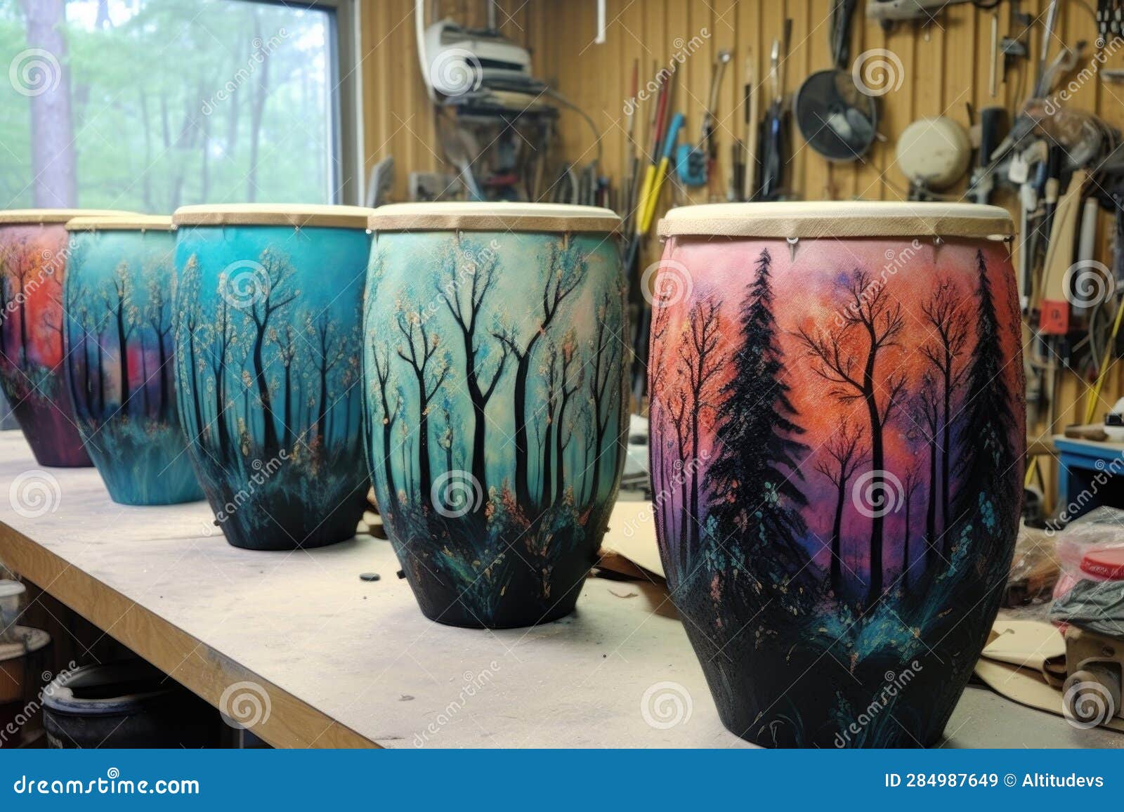 Custom Painted Drum Shells Drying Stock Image - Image of percussion ...