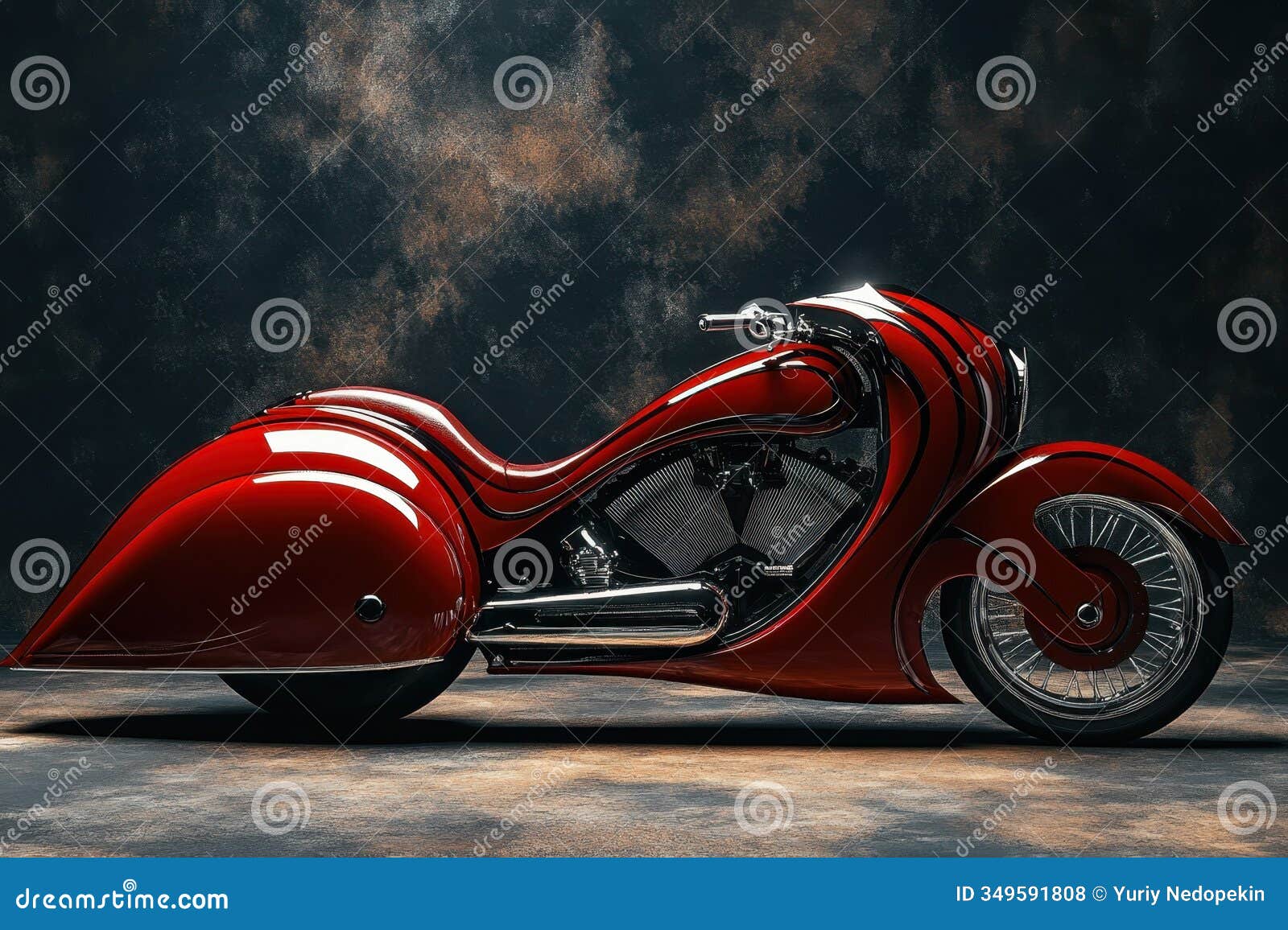 Custom Red Motorcycle with Unique Design Showcased in Studio Lighting ...