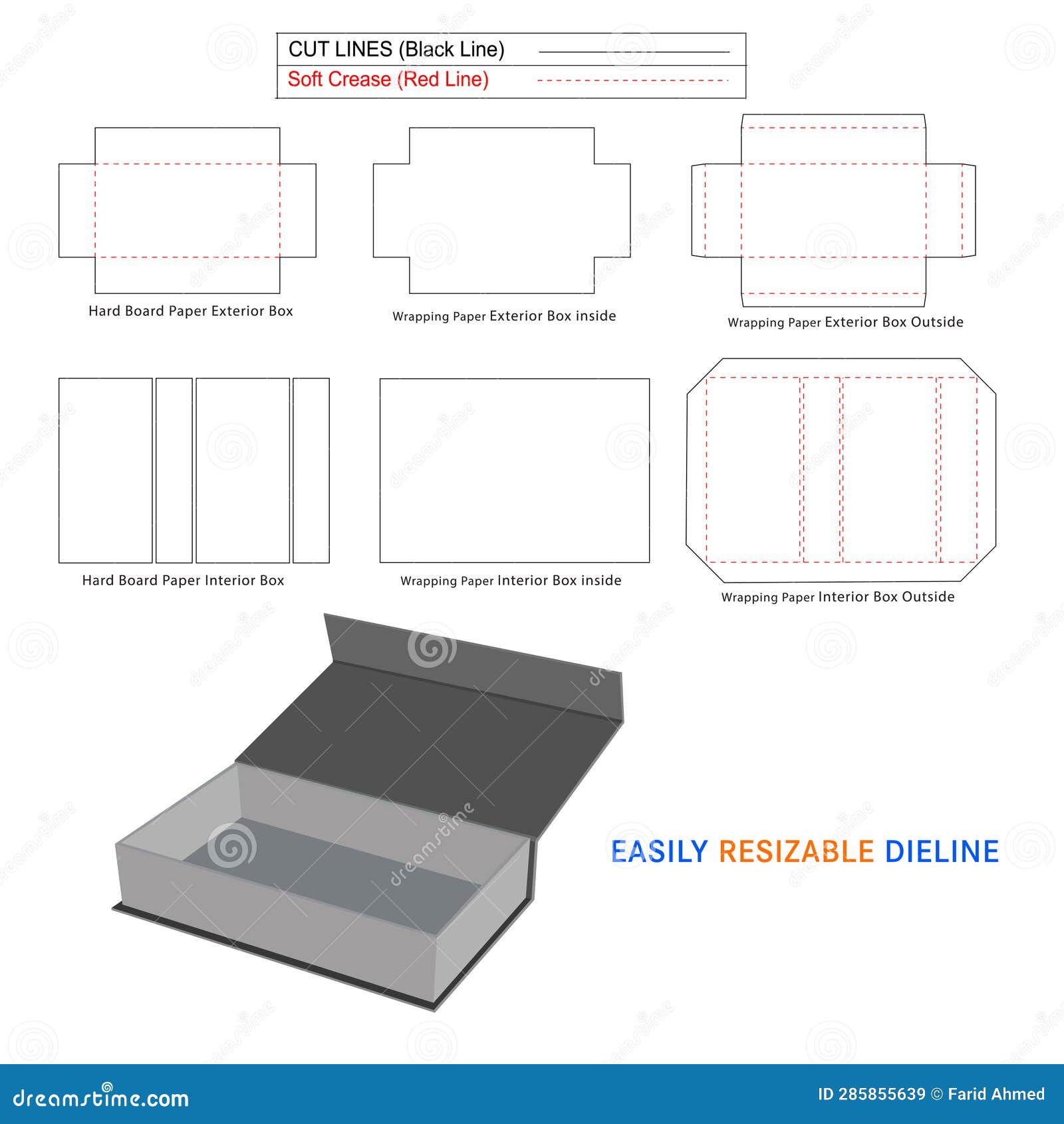 Magnetic Rigid Luxury Box, Custom Rigid Boxes Dieline Template Vector ...