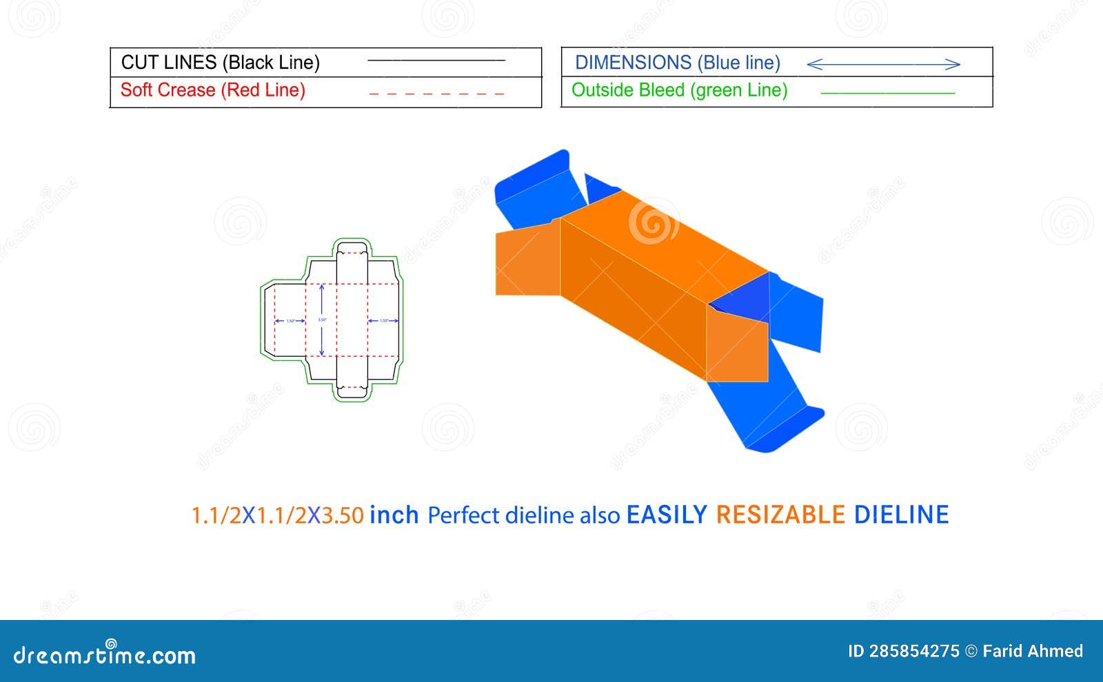 Straight Tuck End Paper Box Die Line Template And 3D Box Colour ...