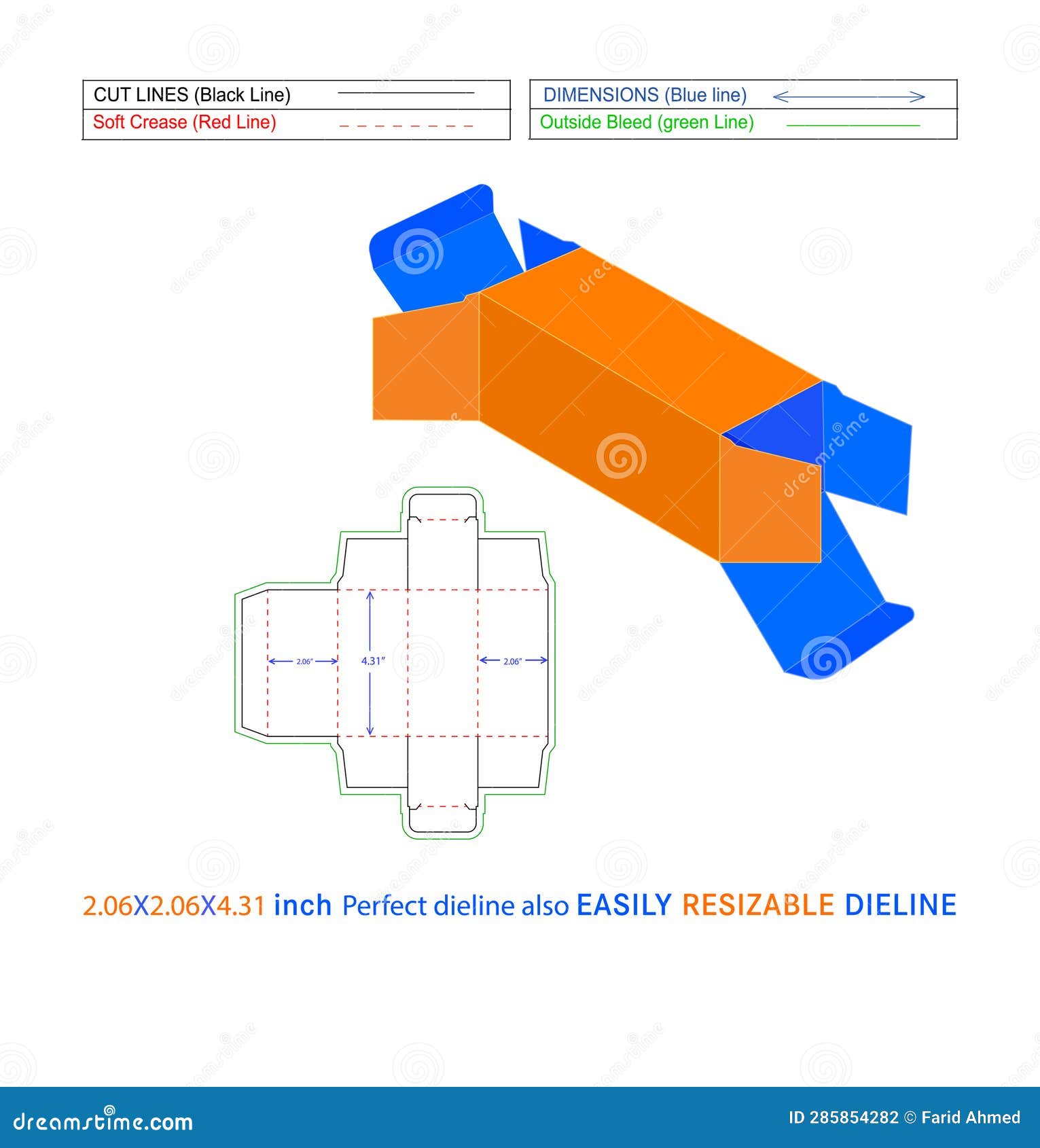 Straight Tuck End Paper Box Die Line Template And 3D Box Colour ...