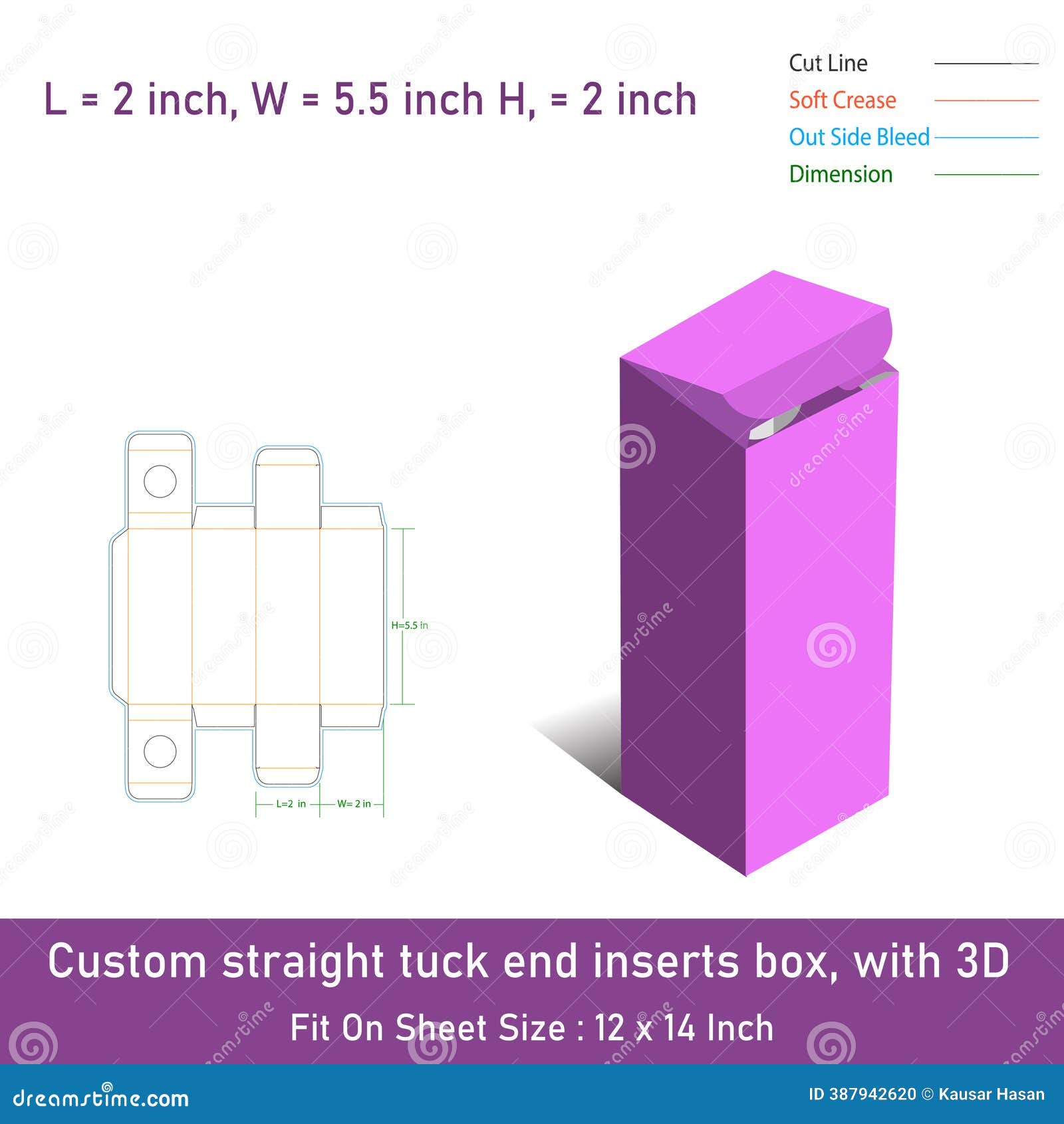 Custom Straight Tuck End Box Packaging Die Line Template And 3d Box ...