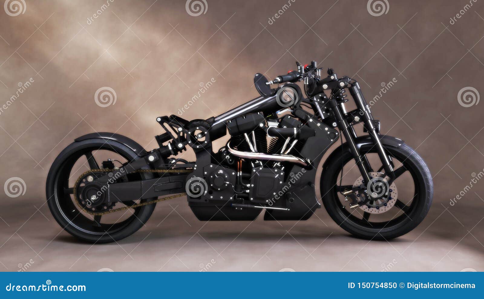 Custom Unique Black Motorcycle with Studio Backdrop Background. Stock ...