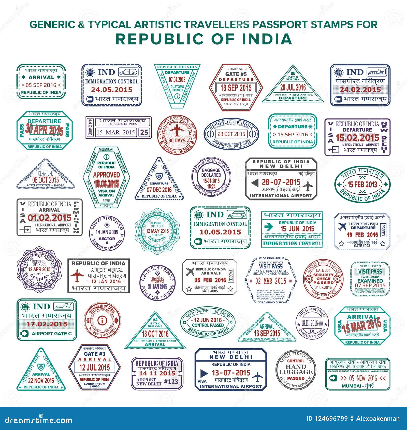 Custom Vector Typical Artistic Passport Arrival and Departure Stamps ...