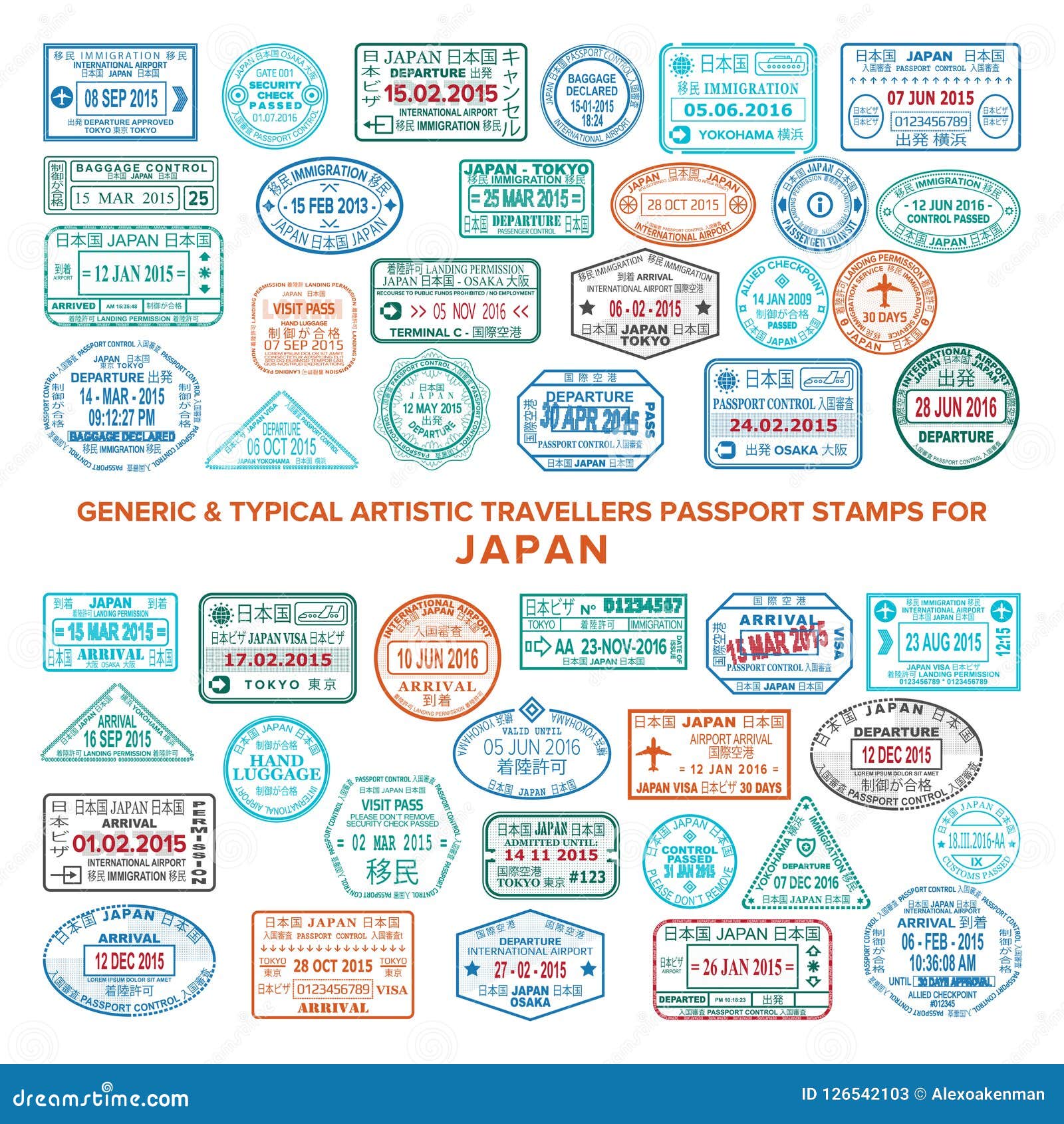 Custom Vector Typical Artistic Passport Arrival And Departure Stamps ...