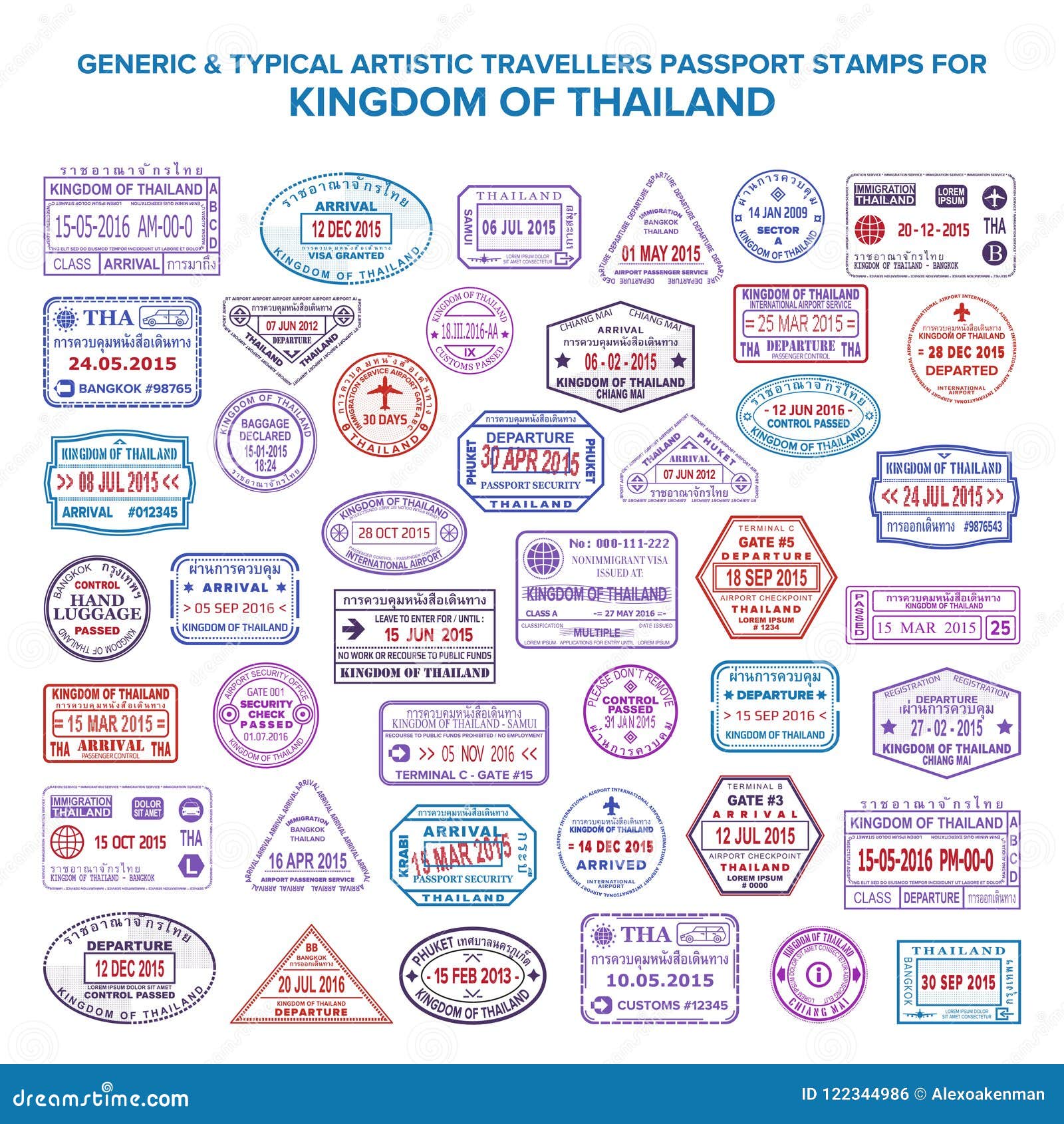 Custom Vector Typical Artistic Passport Arrival and Departure Stamps ...