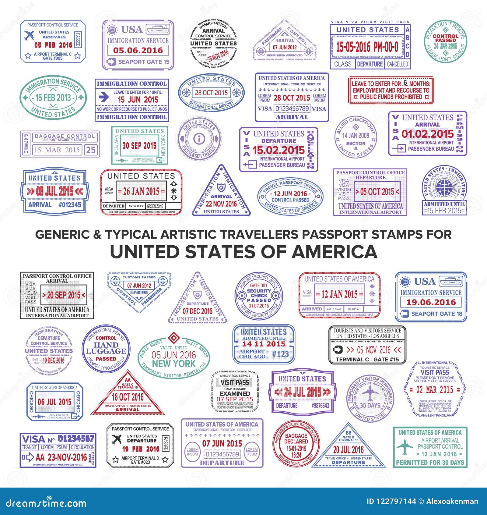 Custom Vector Typical Artistic Passport Arrival and Departure Stamps ...