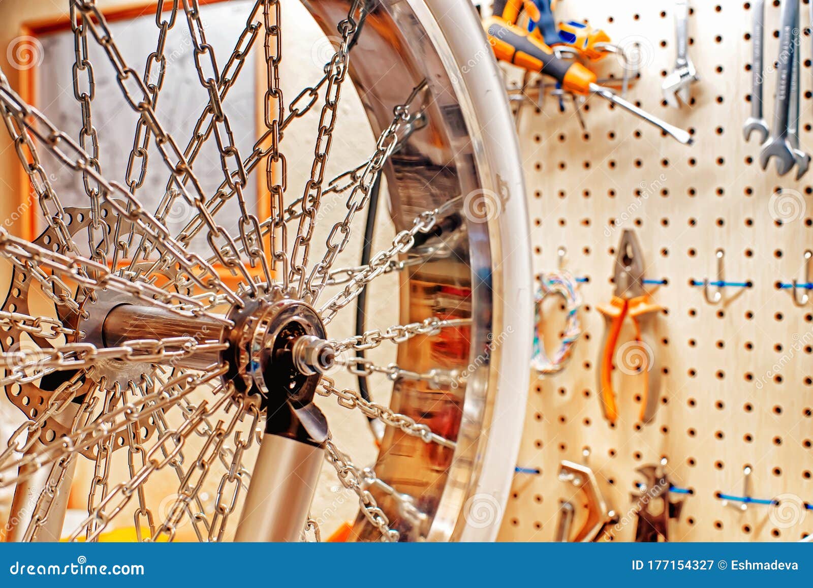 Custom Wheel and Tools in the Bicycle Workshop Stock Image - Image of ...
