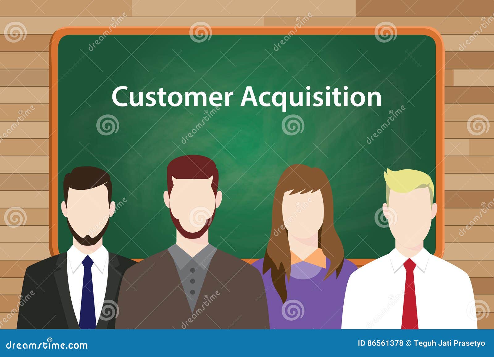 Customer Acquisition White Text Illustration with Four People Standing ...