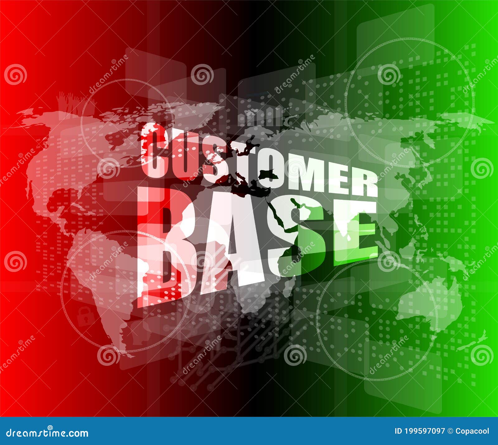 Customer Base Words on Digital Screen with World Map Stock Illustration ...