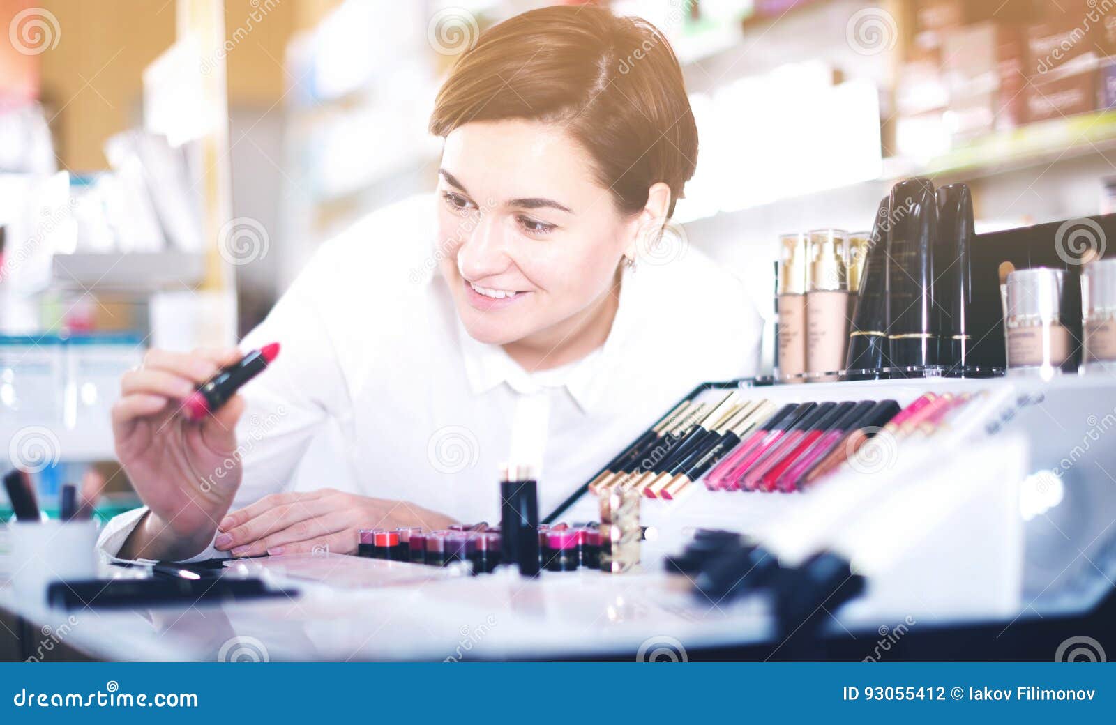 Customer Browsing Rows of Cosmetic Products Stock Photo - Image of ...