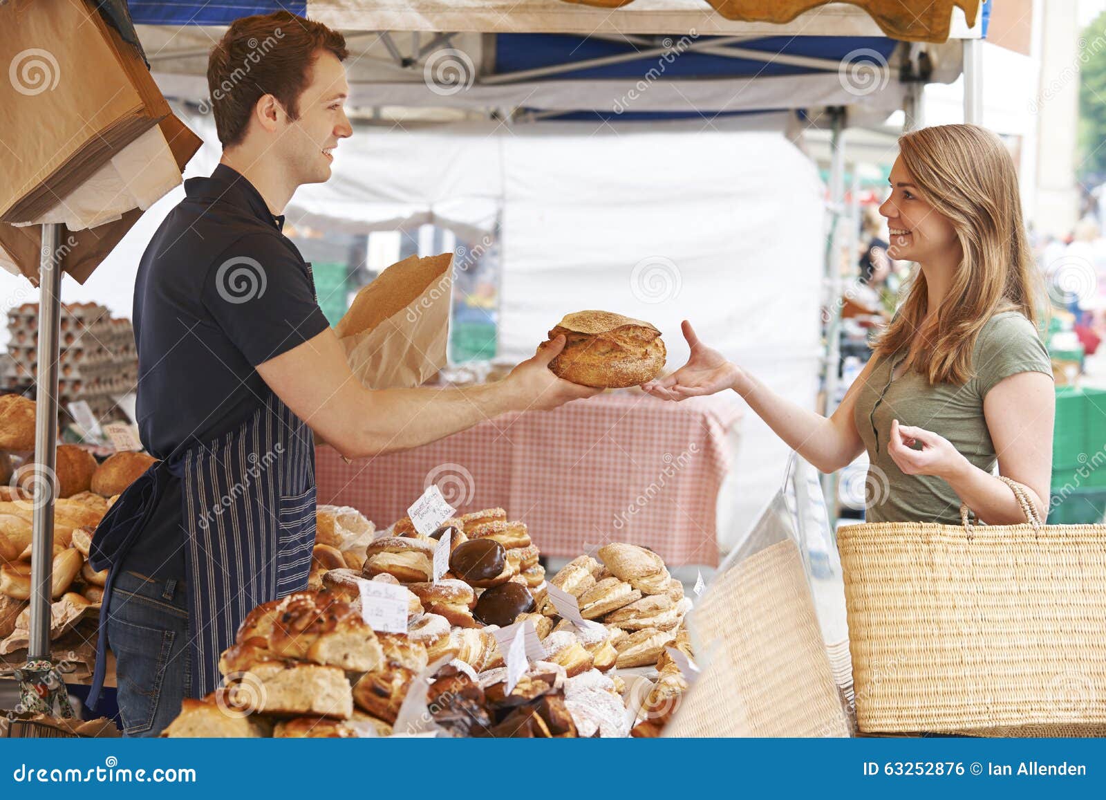 Customer Buying Loaf from Market Bread Stall Stock Photo - Image of ...