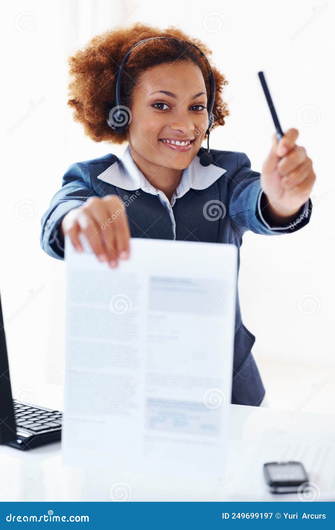 Customer Care Operator Showing Contract Document. Customer Care ...