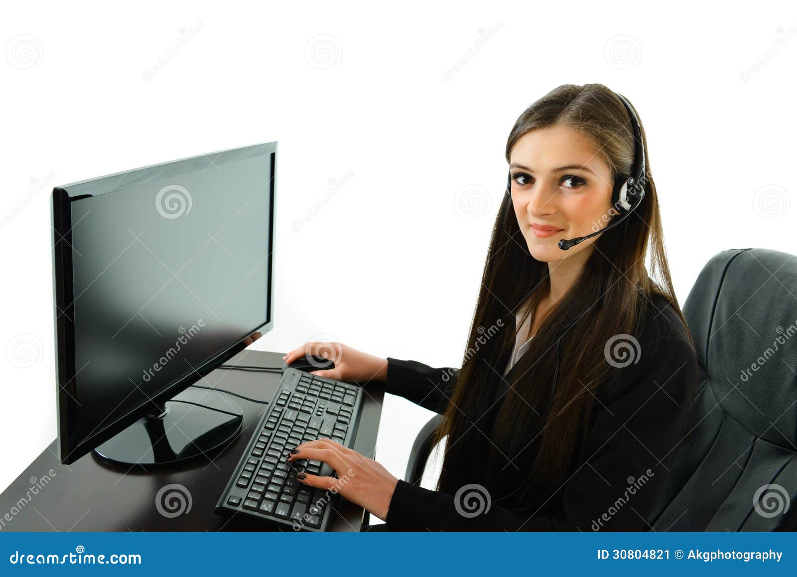 Customer Care Rep on Computer Stock Image - Image of business, looking ...