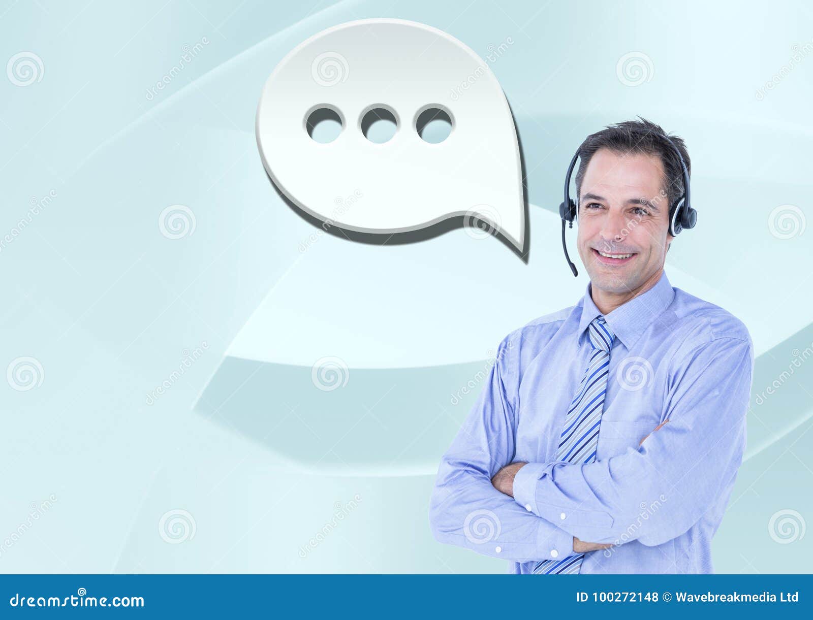 Customer Care Service Man with Chat Bubble Stock Photo - Image of arms ...