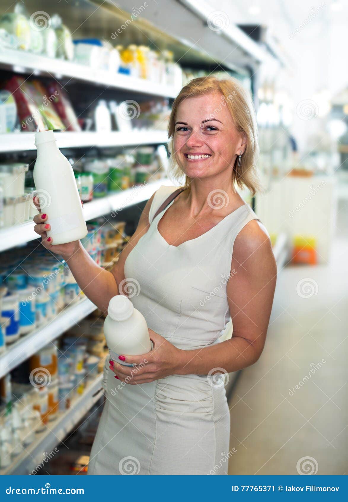customer Choosing Milk Stock Image Image Of Buying 77765371