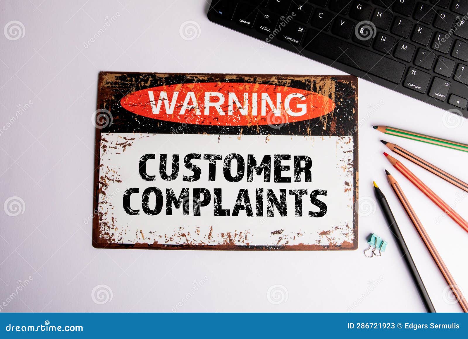 Customer Complaints Concept. Warning Sign And Computer Keyboard On ...
